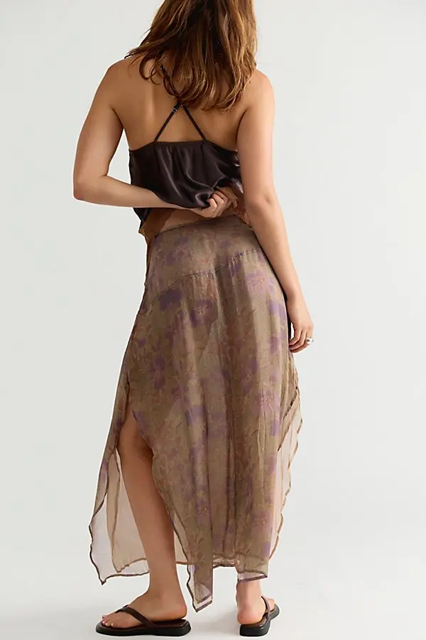 Free People Karis Crinkle Midi Skirt - Tan Combo