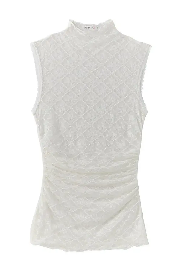 Free People Intimately Lace Mock Neck Fitted Tank - Clean Ivory