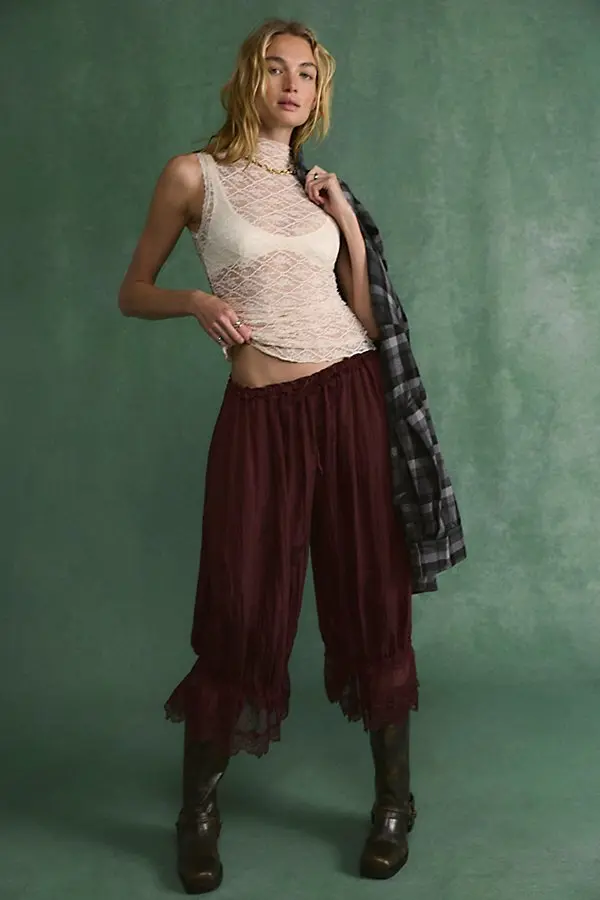 Free People Intimately Pretty Problem Mock Neck Lace Tank - Pink Shell