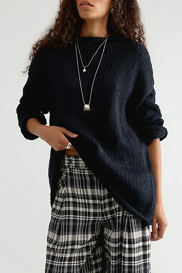 Free People Opal Rollneck Knit Tunic - Black