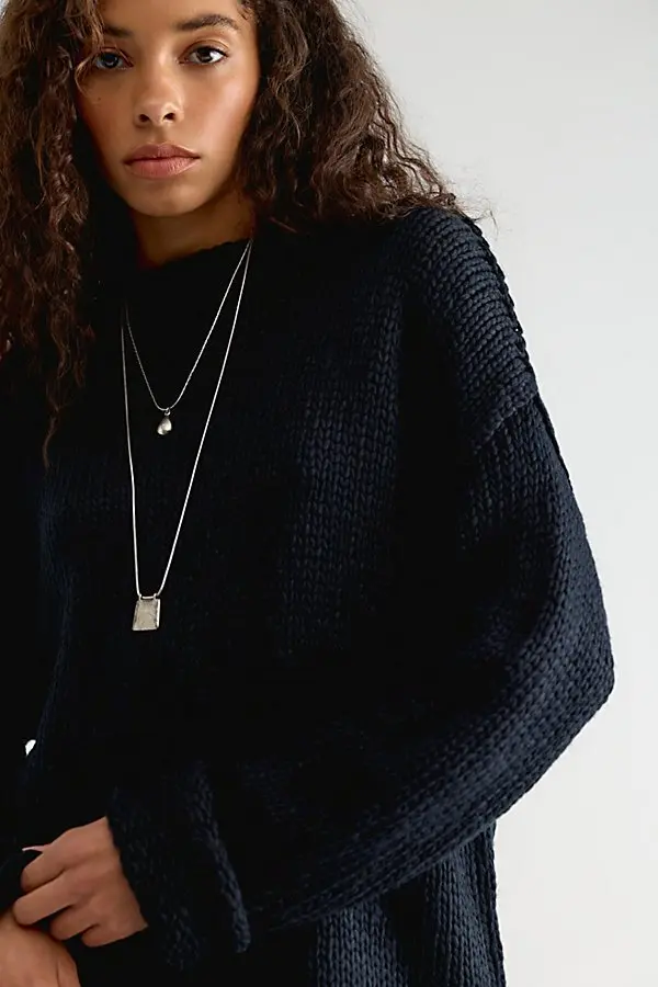 Free People Opal Rollneck Knit Tunic - Black