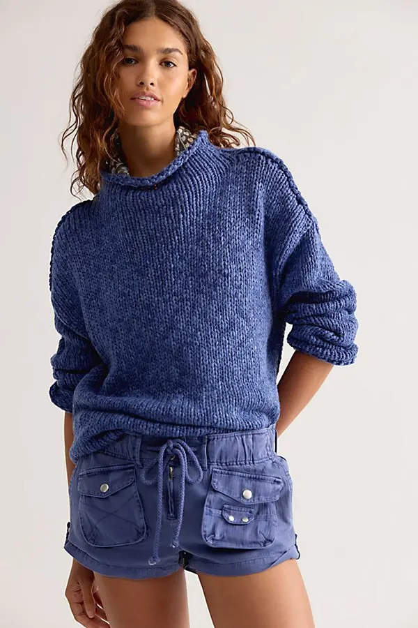 Free People Opal Rollneck Knit Tunic - Washed Denim