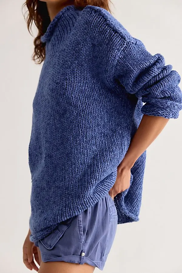 Free People Opal Rollneck Knit Tunic - Washed Denim