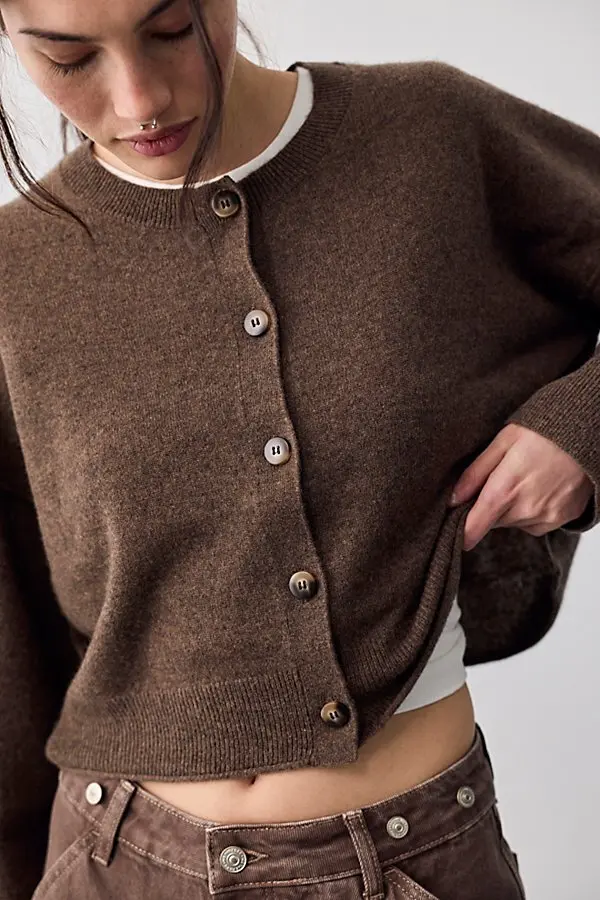 Free People Ottilie Cashmere Cardigan - Dark Brown