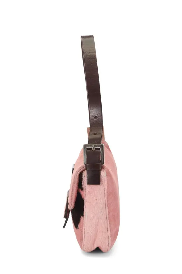 Fendi Pink & Brown Pony Hair Baguette Shoulder Bag