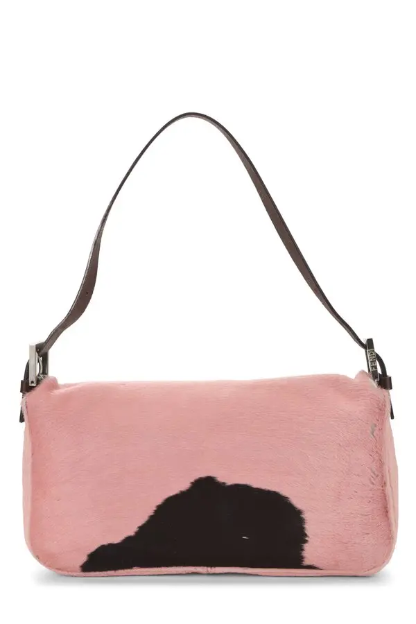 Fendi Pink & Brown Pony Hair Baguette Shoulder Bag