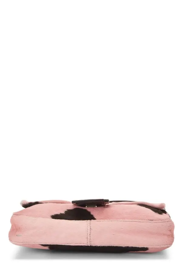 Fendi Pink & Brown Pony Hair Baguette Shoulder Bag