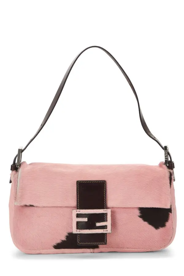 Fendi Brown Pony Hair Baguette Shoulder Bag - Pink