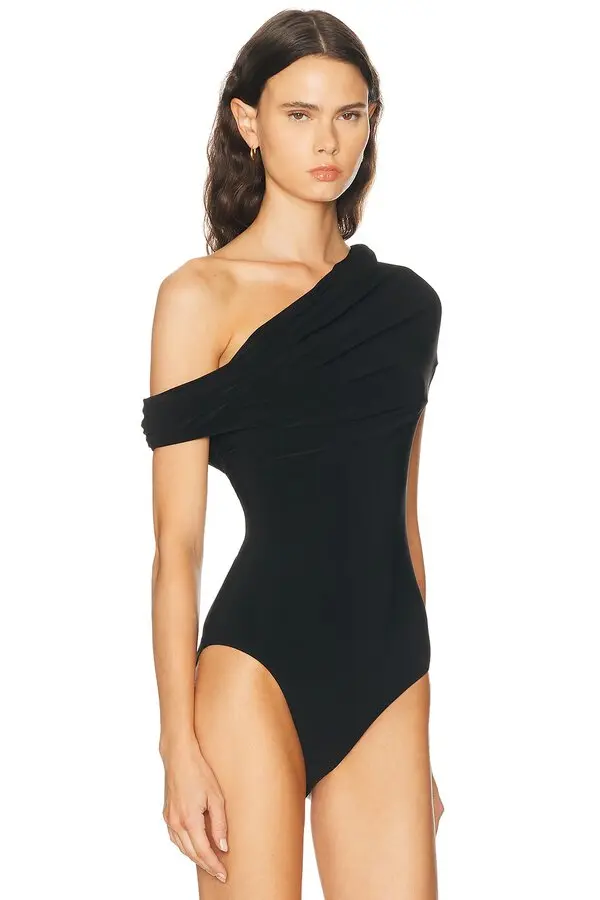 Norma Kamali Sleeveless Cowl Neck Hooded Bodysuit