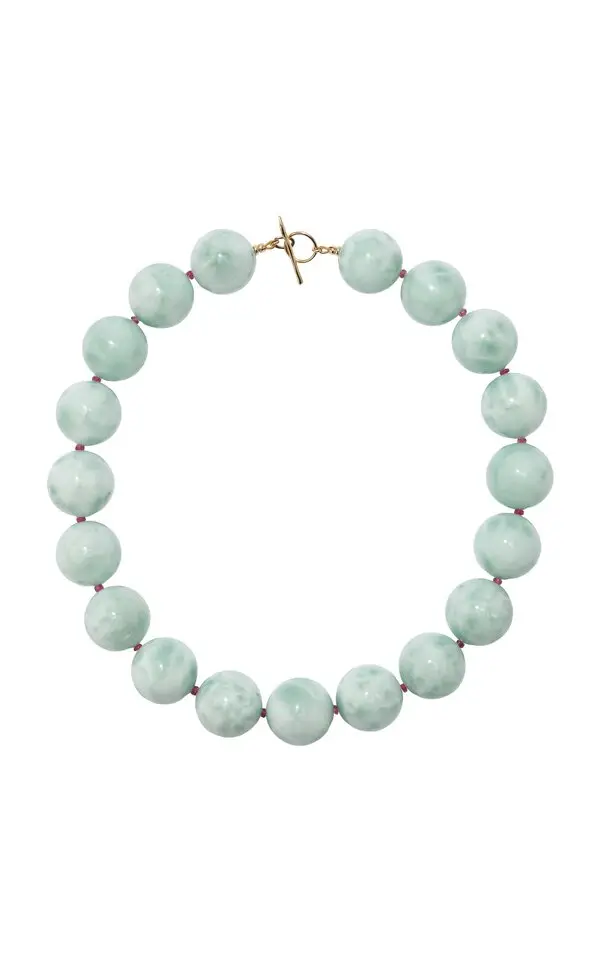 LIZZIE FORTUNATO 14k Gold Necklace With Angelite And Ruby - Green