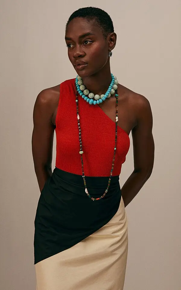 LIZZIE FORTUNATO 14k Gold Necklace With Angelite And Ruby Accents