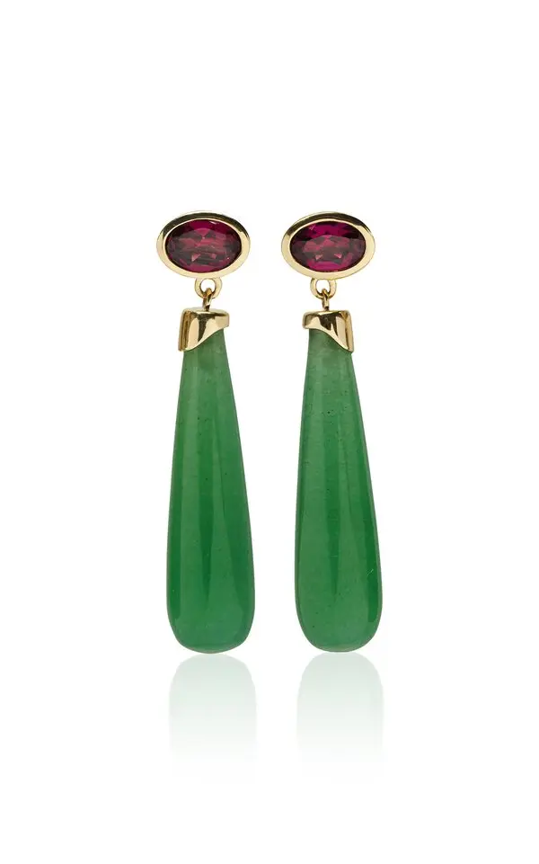 LIZZIE FORTUNATO 14k Gold Drop Earrings In Pink Rhodolite And Aventurine - Green