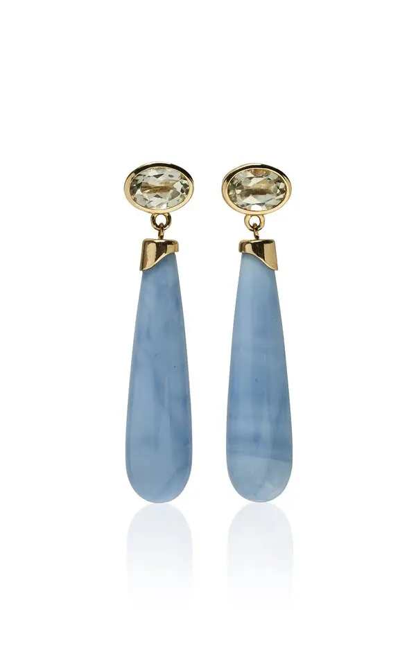 LIZZIE FORTUNATO 14k Gold Drop Earrings In Green Amethyst And Opal - Blue