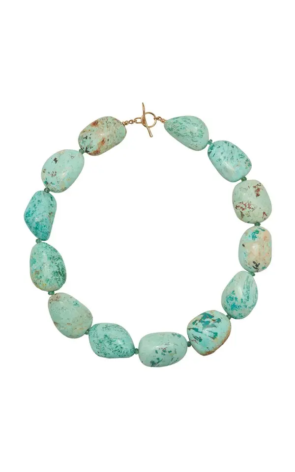LIZZIE FORTUNATO 14k Gold Necklace With Large Peruvian Turquoise And Emerald - Blue