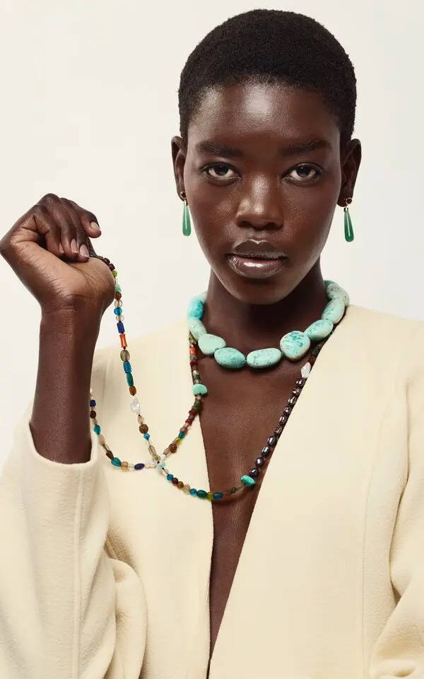 LIZZIE FORTUNATO 14k Gold Peruvian Turquoise And Emerald Necklace