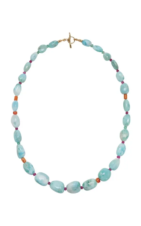 LIZZIE FORTUNATO 14k Gold Necklace With Larimar, Sapphire, Emerald, Ruby, Antique Coral - Blue