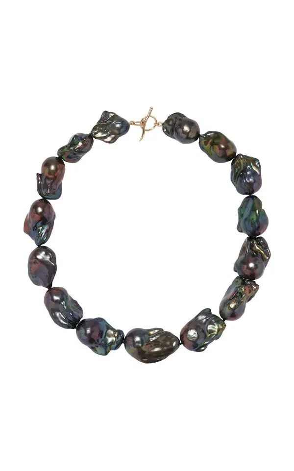 LIZZIE FORTUNATO 14k Gold Necklace With Extra Large Peacock Baroque Pearls - Black