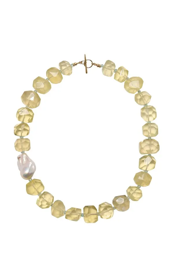 LIZZIE FORTUNATO 14k Gold Necklace With Lemon Quartz, Aquamarine And Pearl - Multi