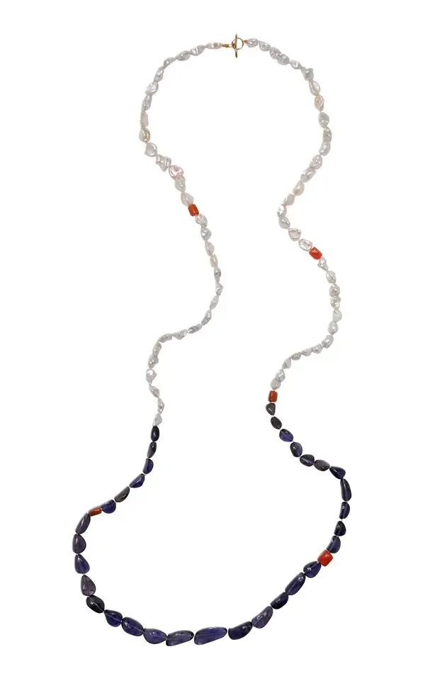 LIZZIE FORTUNATO 14k Gold Cabana Necklace In Iolite, Pearl & Antique Mediterranean Coral - Multi