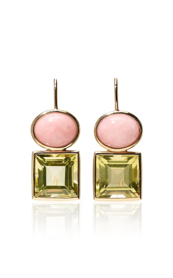 LIZZIE FORTUNATO 14k Gold Duo Earrings In Pink Opal And Lemon Quartz - Multi