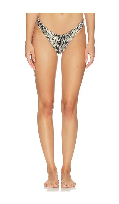 INDAH Oates Printed Skimpy Bikini Bottom In Black & White - Python