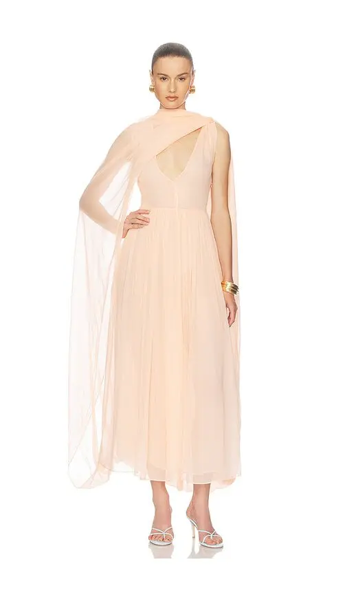 HELSA The Sabine Dress In Silk Chiffon - Peach
