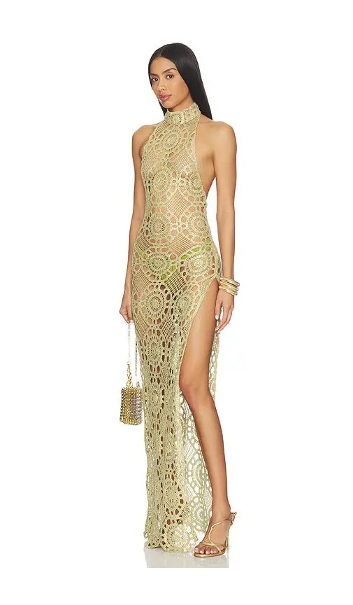 BRONX BANCO Tunisa Crochet Halter Dress