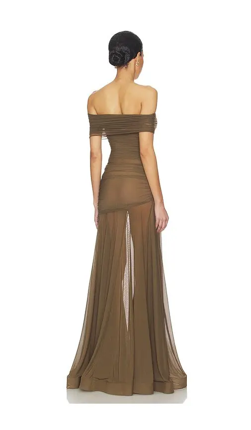 BRONX BANCO Sheer Off Shoulder Maxi Dress