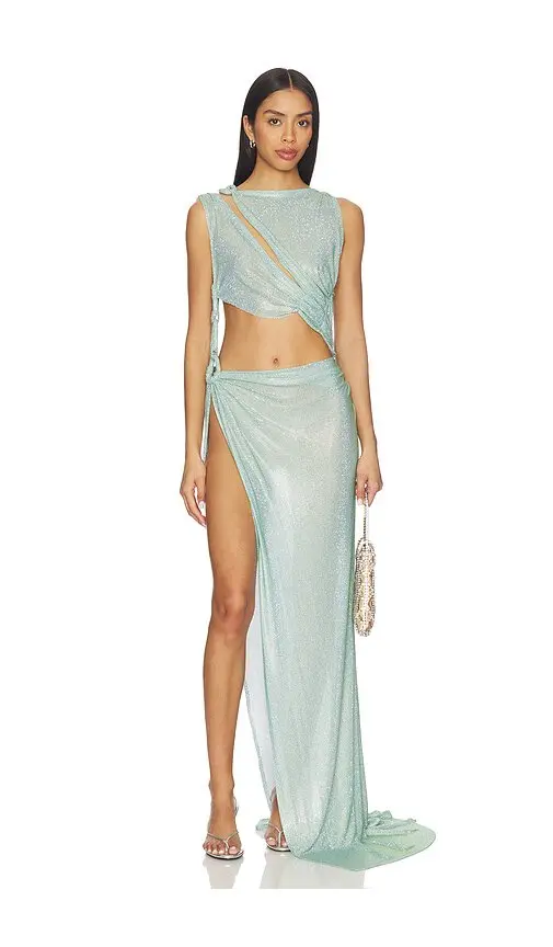 BRONX BANCO Morocco Sleeveless Cutout Diamond Gown In Baby Blue - Mint