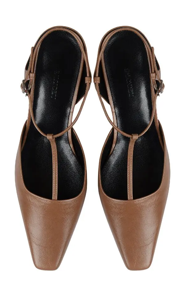 SALONDEJU Vintage Square T-strap Heel - Brown