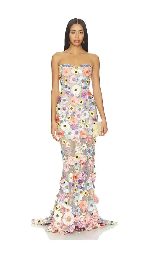 BRONX BANCO Jasmine Floral Strapless Gown In Pink - Pastel