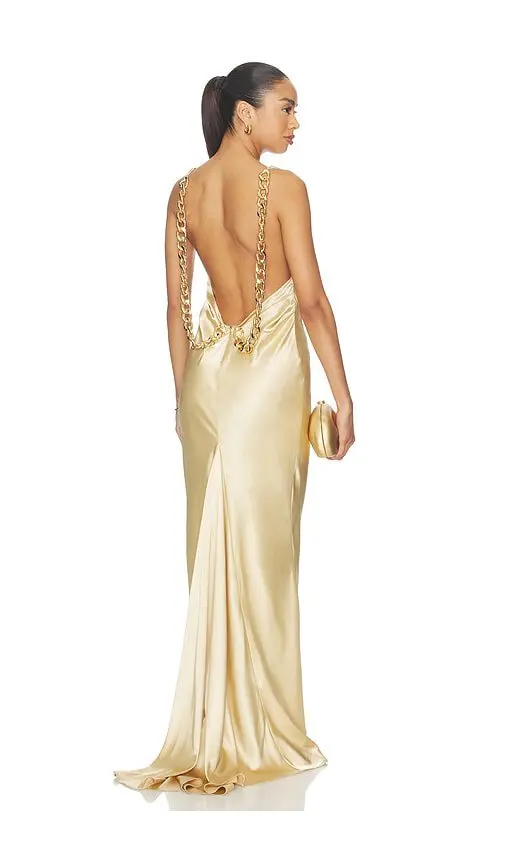BRONX BANCO Vivien Chain Low Back Gown In Metallic - Gold