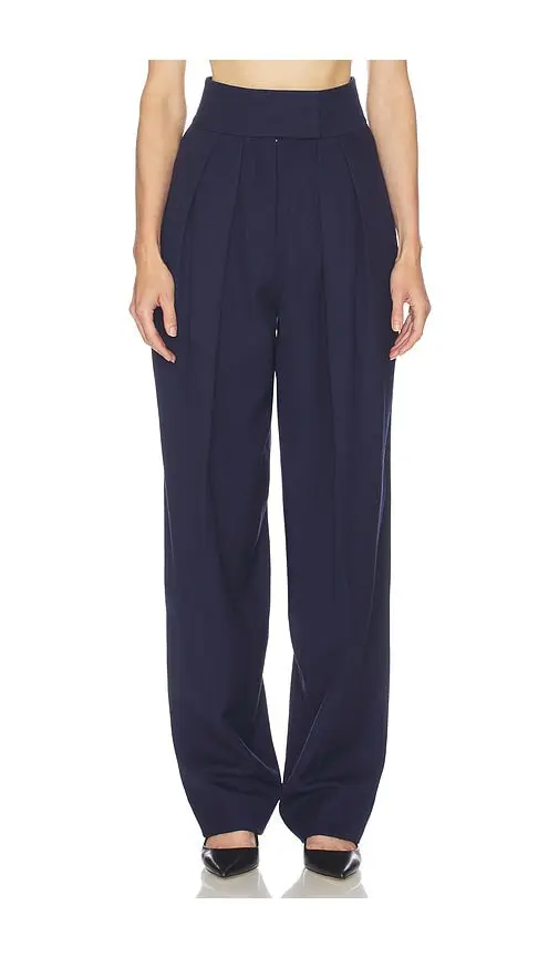HELSA High Waist Pleated Suit Trouser In Wool - Navy