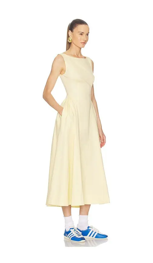HELSA Stretch Cotton Sateen Midi Dress - Lemontini