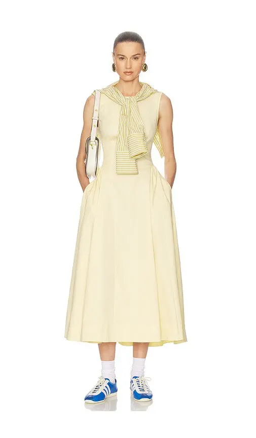 HELSA Stretch Cotton Sateen Midi Dress - Lemontini