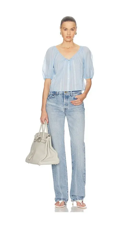 HELSA Voile Peasant Blouse In Blue