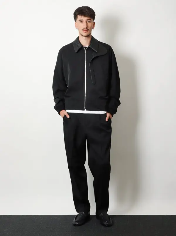 Bottega Veneta Nylon And Cotton Jacket With Intrecciato Leather Details - Black