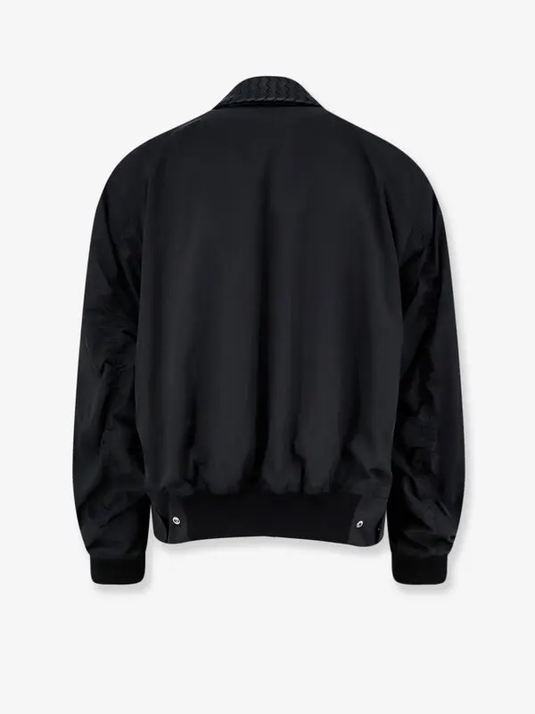 Bottega Veneta Nylon And Cotton Jacket With Intrecciato Leather Details - Black