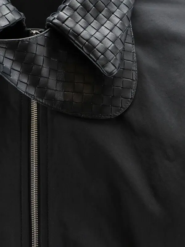 Bottega Veneta Nylon And Cotton Jacket With Intrecciato Leather Details - Black