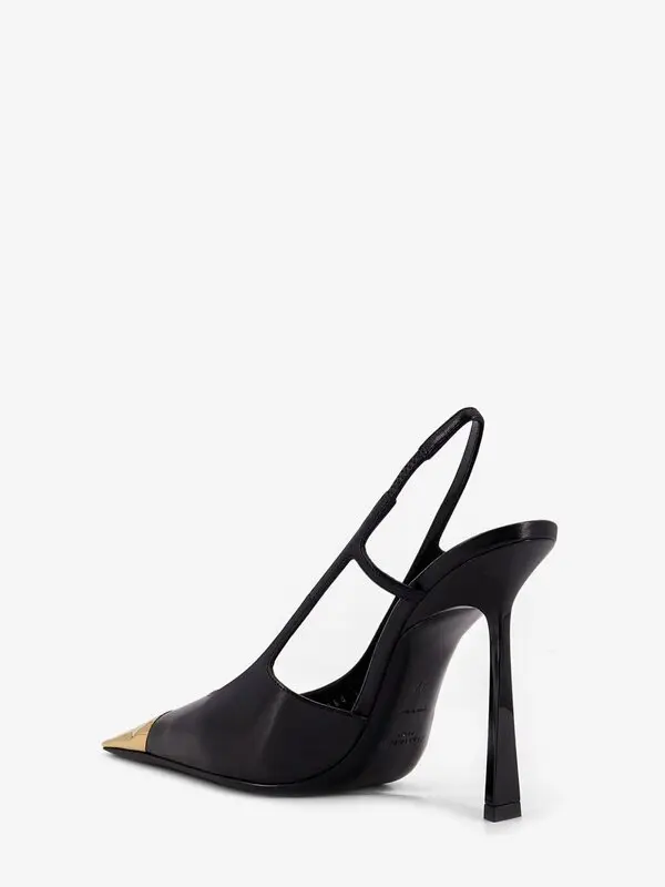 Saint Laurent Jeanne Leather Slingback Pumps With Metal Toe - Black