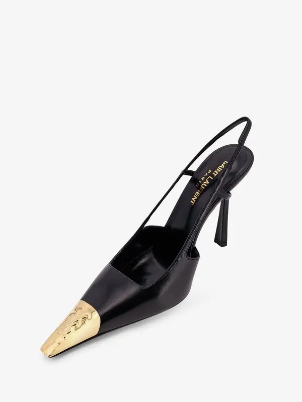 Saint Laurent Jeanne Leather Slingback Pumps With Metal Toe - Black