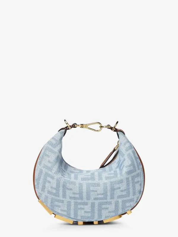 Fendi Graphy Mini Denim Handbag With Allover Ff Logo - Blue