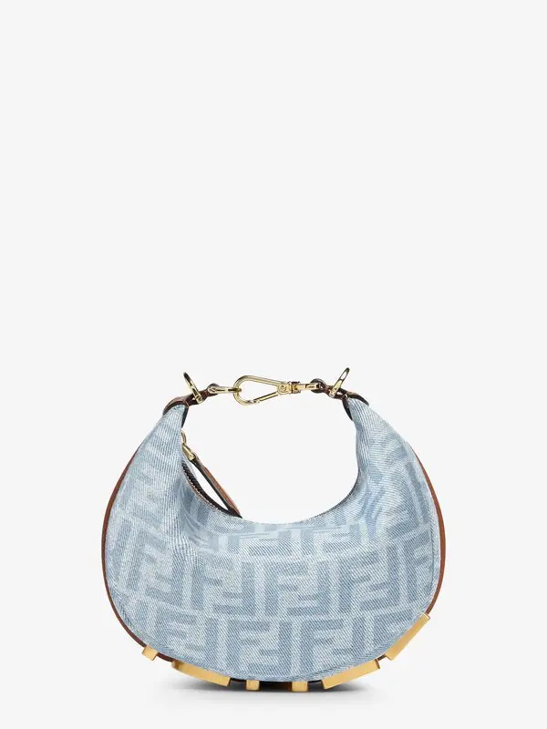 Fendi Mini Baguette Bag In Allover Ff Logo Denim - Blue