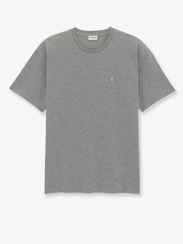 Saint Laurent Recycled Material Tshirt With Cassandre Embroidery - Grey