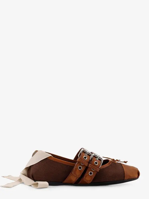 Miu Miu Canvas And Leather Blend Ballerinas - Brown