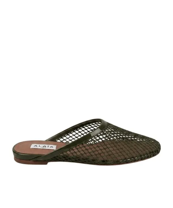 Alaïa Fishnet Flat Mules - Brown