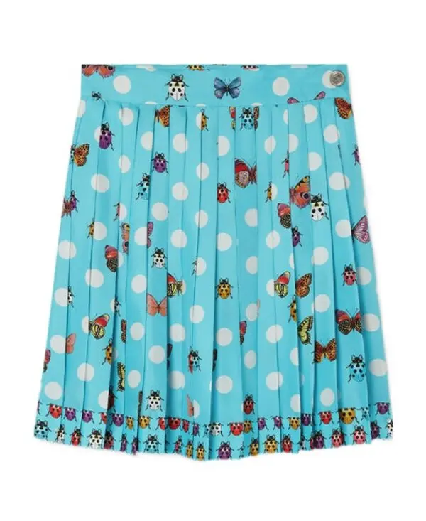 Versace Graphic-printed Pleated Skirt - Blue