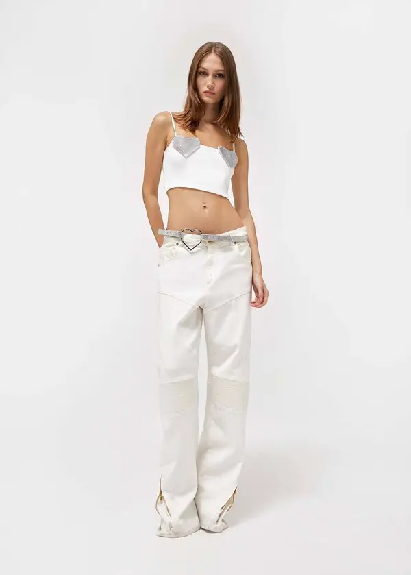 Blumarine High Waisted Ribbed Knee Detailed Jeans - White