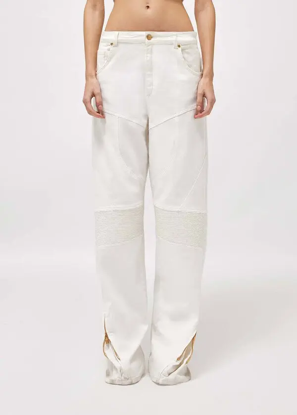 Blumarine High Waisted Ribbed Knee Detailed Jeans - White