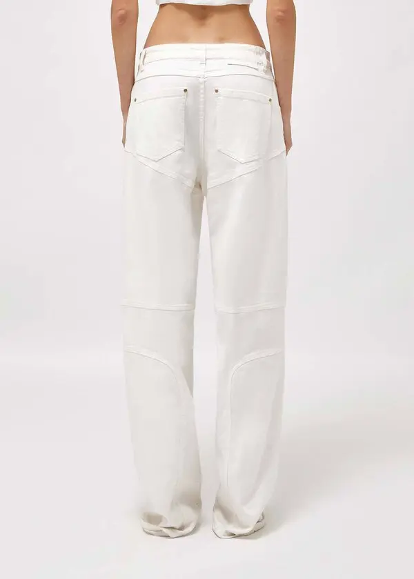 Blumarine High Waisted Ribbed Knee Detailed Jeans - White